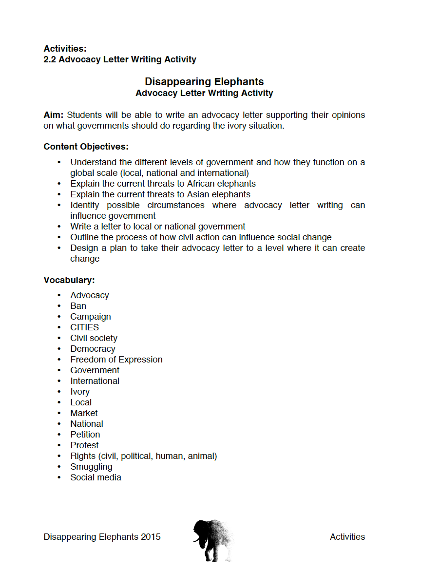 Advocacy Letter Writing | Disappearing Elephants